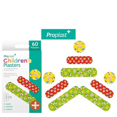 60 x CHILDREN PLASTERS First Aid Bandage Kids Fun Design Size Colour ...