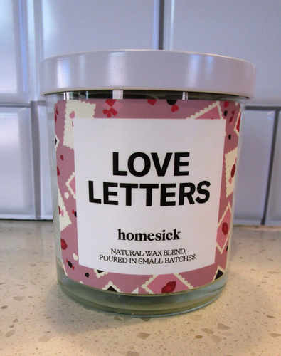 Homesick LOVE LETTERS 7.5 oz Candle * Rose Petals Jasmine Peony Plum ...