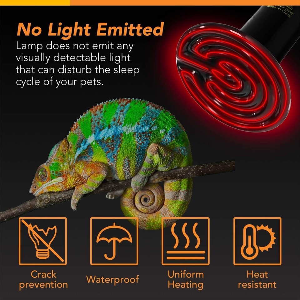 2-Pack Ceramic Heat Emitter,150W Reptile Heat Lamp Bulb, No Light for ...
