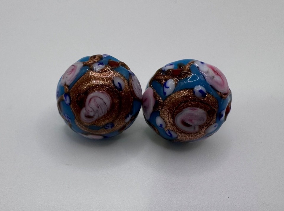Murano Glass Wedding Cake Bead Earrings Pierced Blue Gold Vintage | eBay