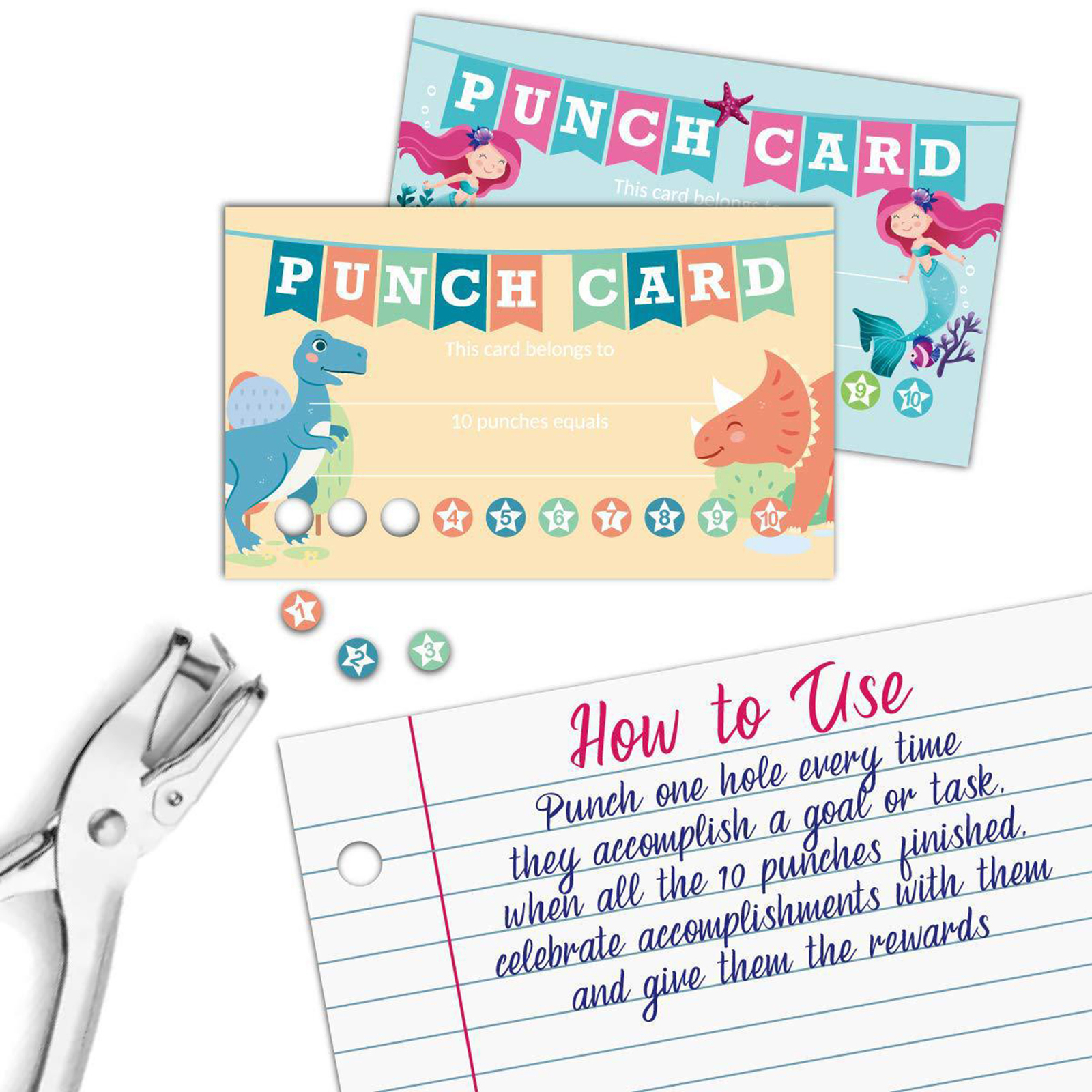 50pcs Punch Cards Versatile Reinforce Positive Behavior Cartoon Animals ...