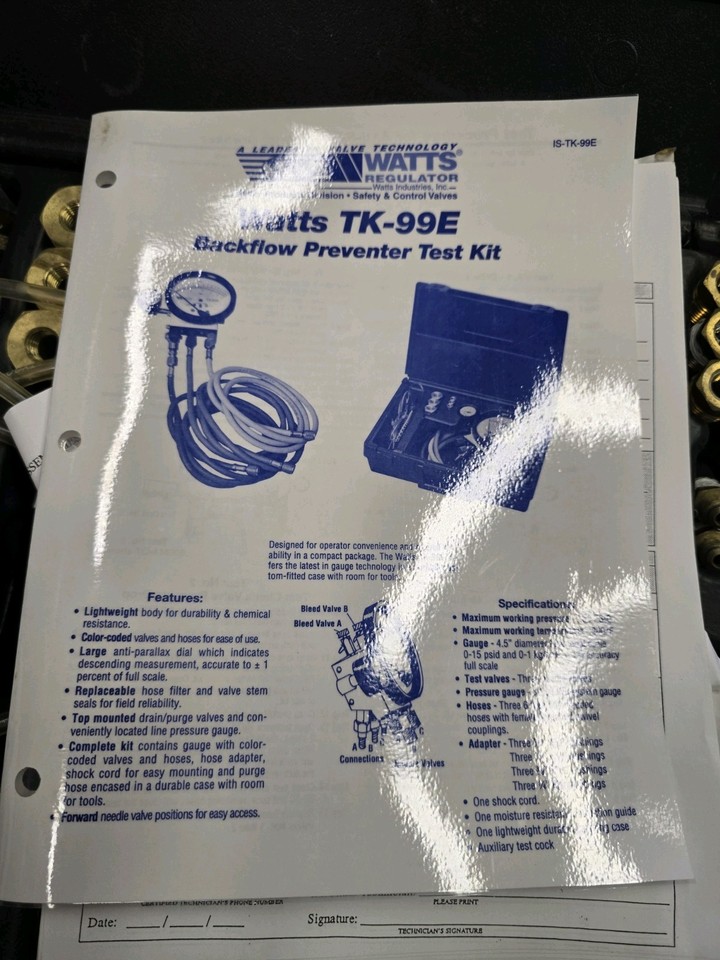 Watts TK-99E Backflow Preventer Test Kit with Case and Hoses | eBay