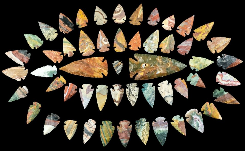 ** 52 Flint ARROWHEAD USA COLLECTION AMAZING COLORS 1"-1.3" Dovetail ...