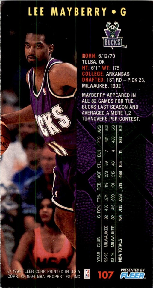 1994-95 NBA Jam Session LEE MAYBERRY Milwaukee Bucks #107 | eBay
