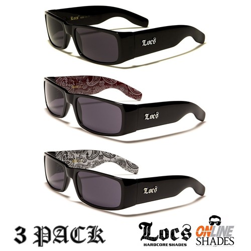 3 Pack LOCS Gangster Cholo Rectangle OG Sunglasses Black Designer ...