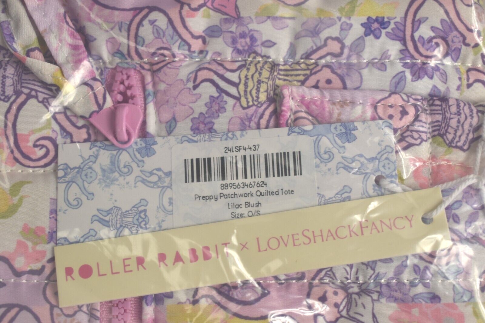 New Roller Rabbit X LoveShackFancy Preppy Patchwork Quilted Tote Lilac ...