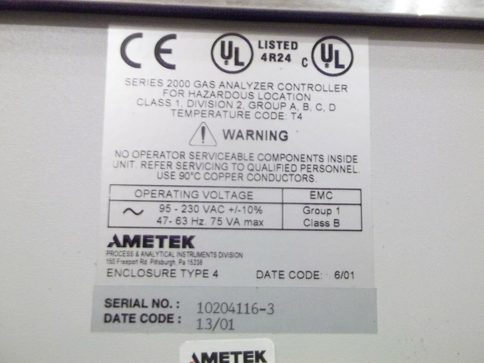 AMETEK ThermoX Flue Gas Monitor Series 2000 Controller O2- for sale ...