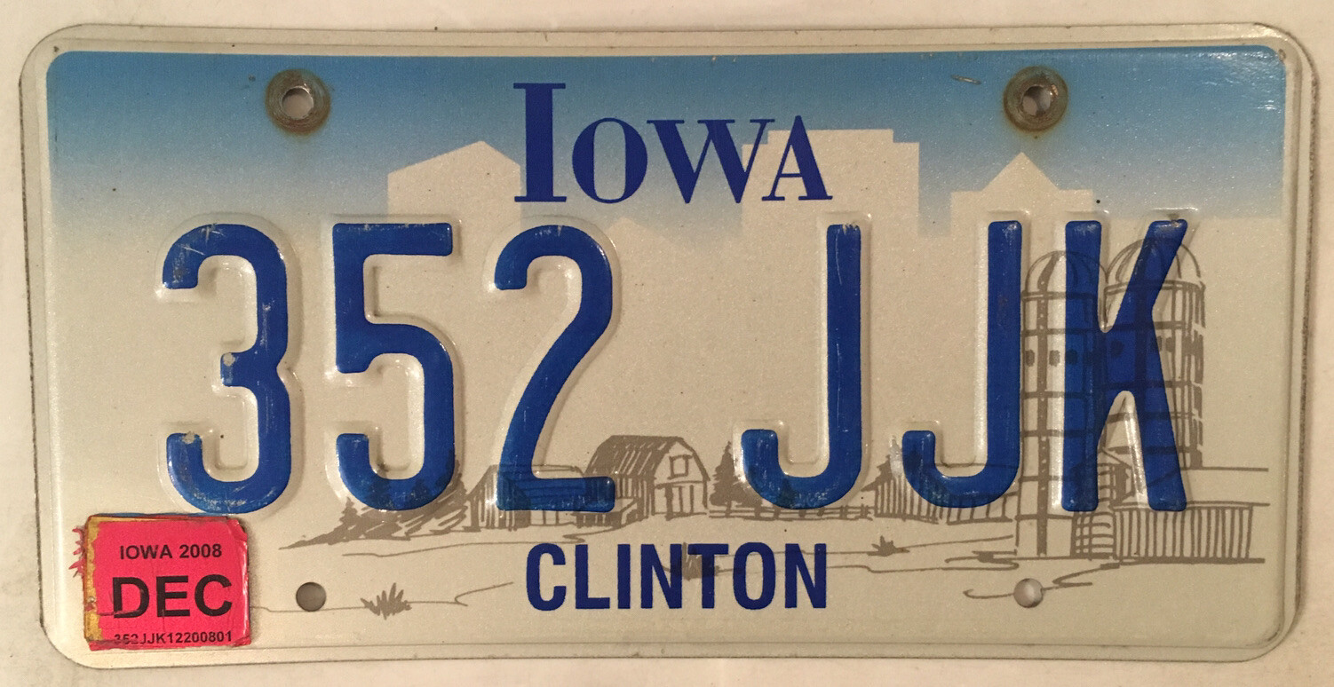 Iowa CLINTON COUNTY license plate 352 JJK USA President Bill IA | eBay