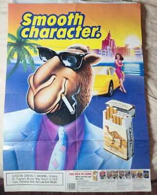 Vintage 1990 Joe Camel Cigarettes Smooth Character 2-sided Poster 27 x ...