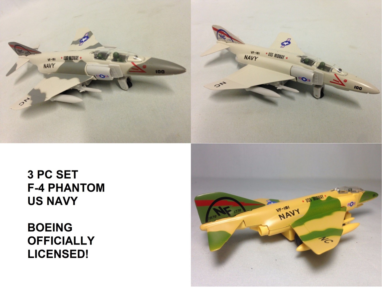 3PC SET: 7" F-4 Phantom Diecast US Navy Model Fighter Jet Airplane Toy ...