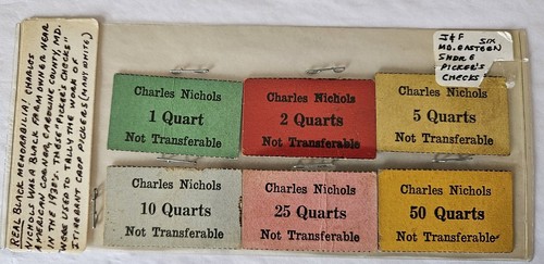 6 Pickers Checks from CHARLES NICHOLS CAROLINE COUNTY MD BLACK FARMER ...