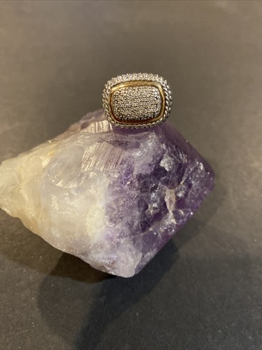 ATR STERLING SILVER 14K YELLOW GOLD ACCENT PAVÉ DIAMONDS RING SIZE 6.5 ...