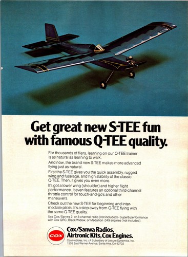 COX Q-TEE Trainer RC Airplane Print Ad Ephemera Vintage 1978 | eBay