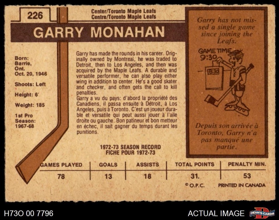1973 O-Pee-Chee #226 Garry Monahan Maple Leafs 6 - EX/MT | eBay