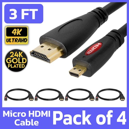 4 Pack Micro HDMI to HDMI Cable 3 FT Raspberry Pi 4K TV Camera Sony ...