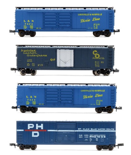 BACHMANN USA/ATLAS/ROUNDHOUSE 'N' GAUGE RAKE OF 4 L&N/C&O/PH&D BOX CARS ...