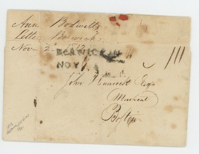 Mr Fancy Cancel Stampless Berwick (Mass) Straight Line Boston 1812 FLS ...