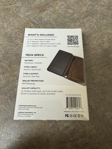 NIB Limitless Light Brown Leather Wallet / Portable Charger + RFID ...