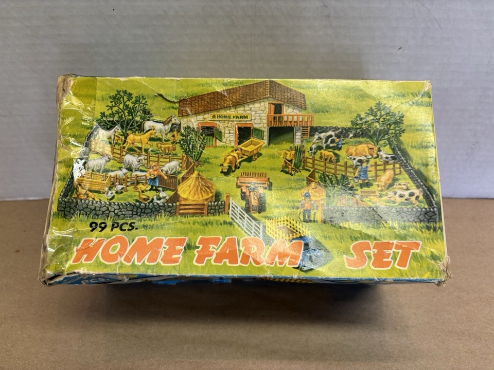 Vintage HOME FARM SET Toy Lot W Fence Trees People Animals-Incomplete ...