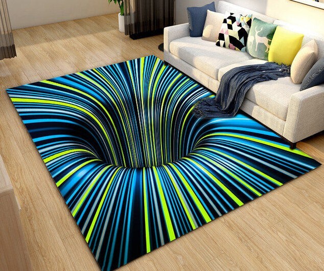 3D Effect Carpet Vortex Optical Illusion Floor Area Rug Abstract ...