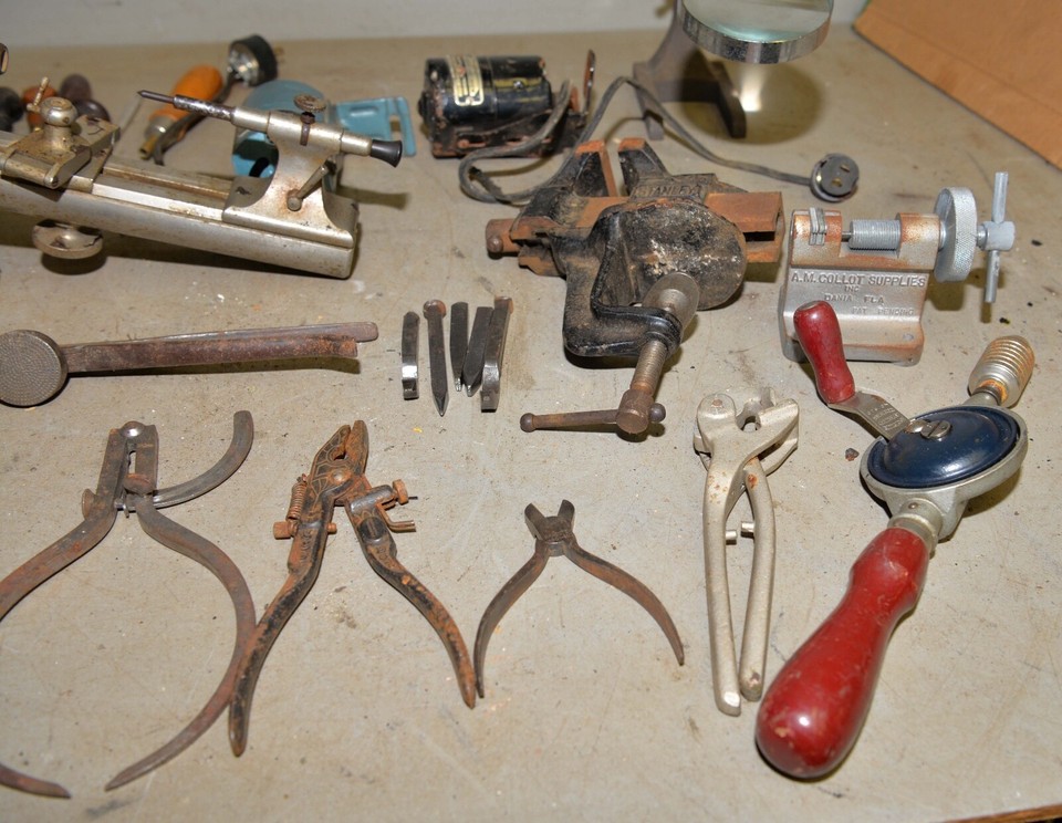 Jewelers tool lot Boley Lathe silversmith hammer vise & anvil pliers ...