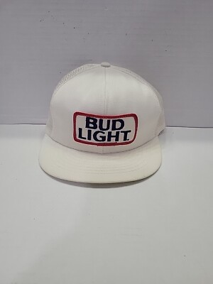 Vintage Bud Light Patch Snapback Trucker Hat White Anheuser Busch Made ...