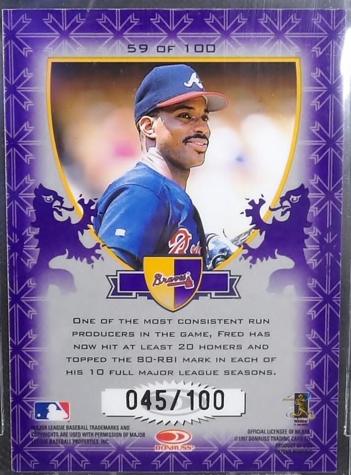 1998 FRED MCGRIFF #59 Donruss Crusade Purple Atlanta Braves /100 HOF BGS 9 MiNT | eBay