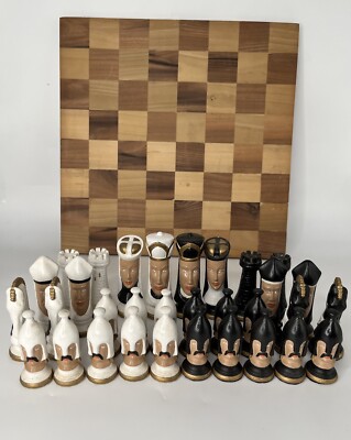 Vintage Ceramic Duncan Mold Chess Pieces Hand Painted Complete Set | eBay