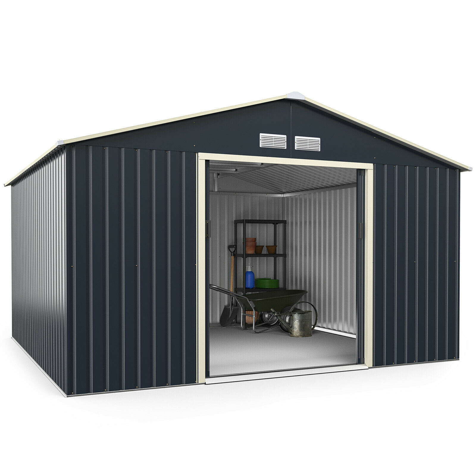 11' x 10' Outdoor Tool Storage Shed Large Utility Storage House w ...