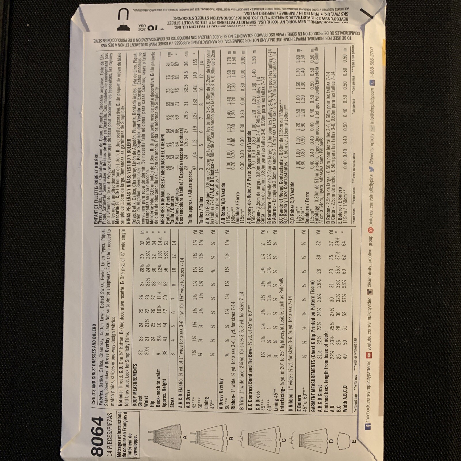 Simplicity Pattern 8064 Easy to Sew Dress Bolero Girls Toddler Size 3 4 ...
