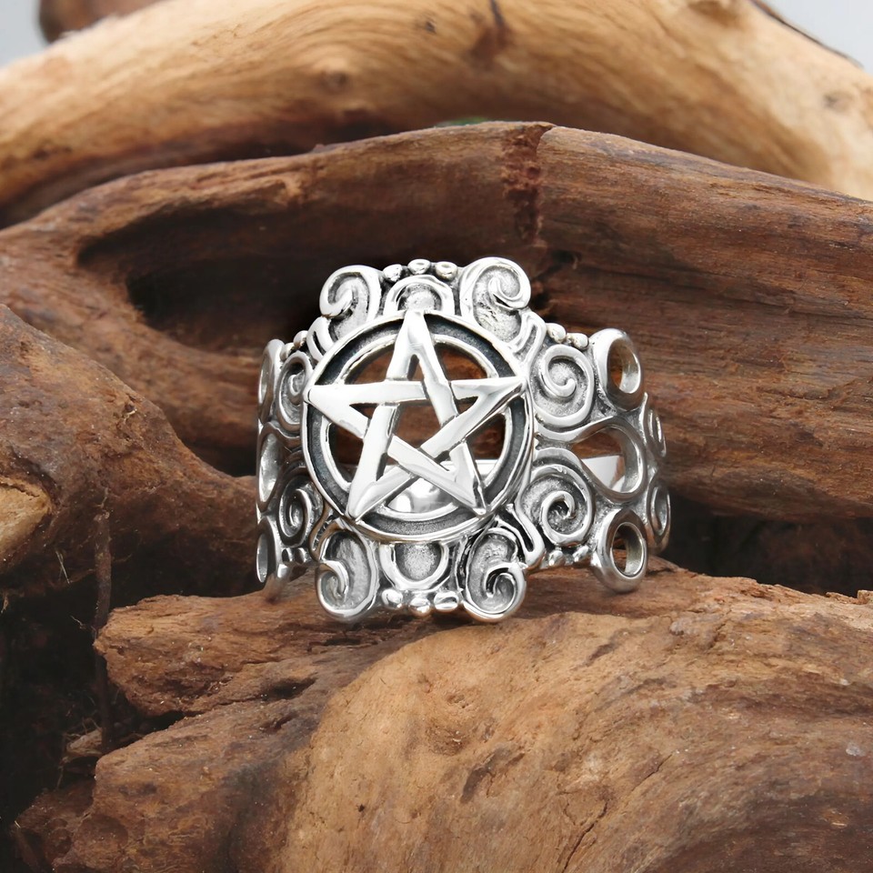Large Sterling Silver Pentacle Pentagram Ring Witchcraft Wicca Jewelry ...