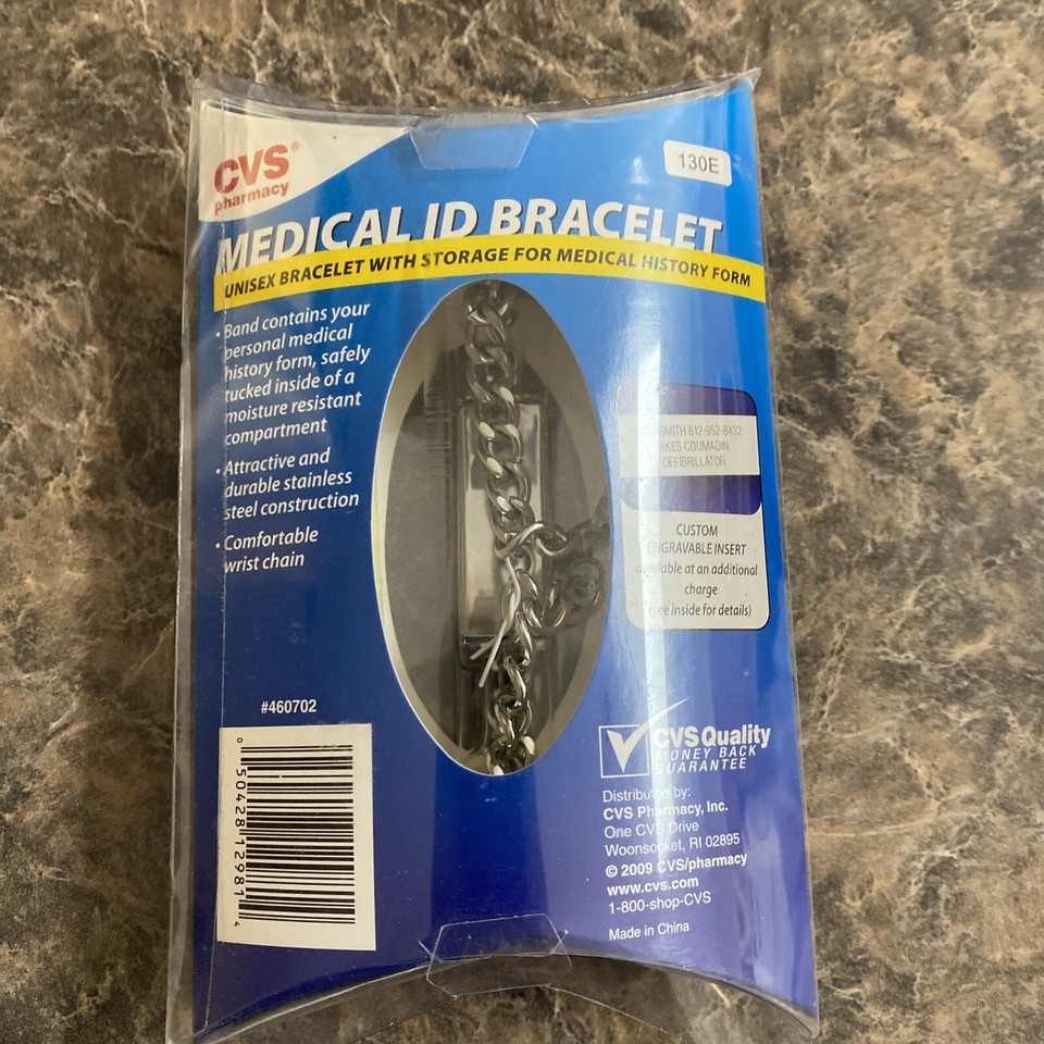 CVS Unisex Medical ID Bracelet Stainless Steel Engravable Insert ...