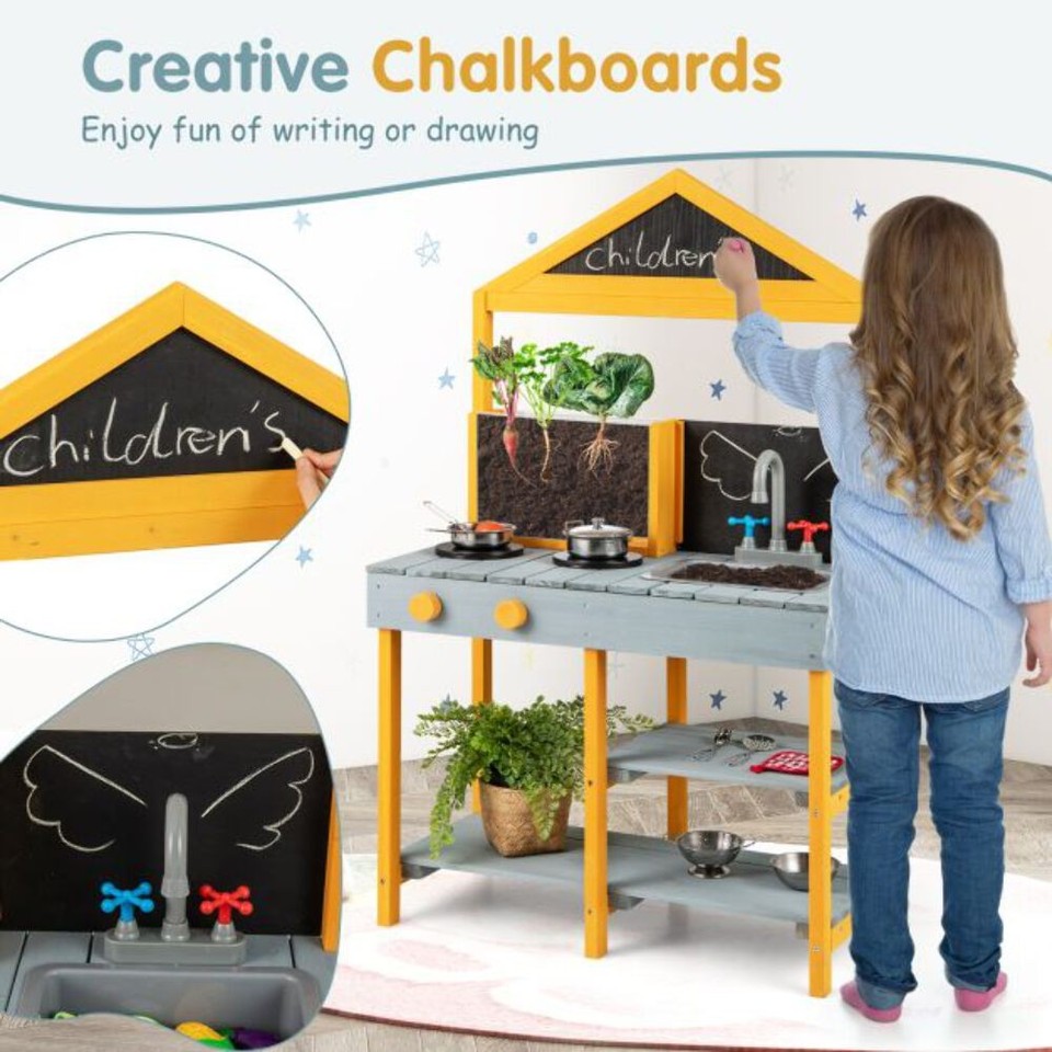 Kids Outdoor Kitchen with Planter Rotating Faucet and Removable Sink 2 ...
