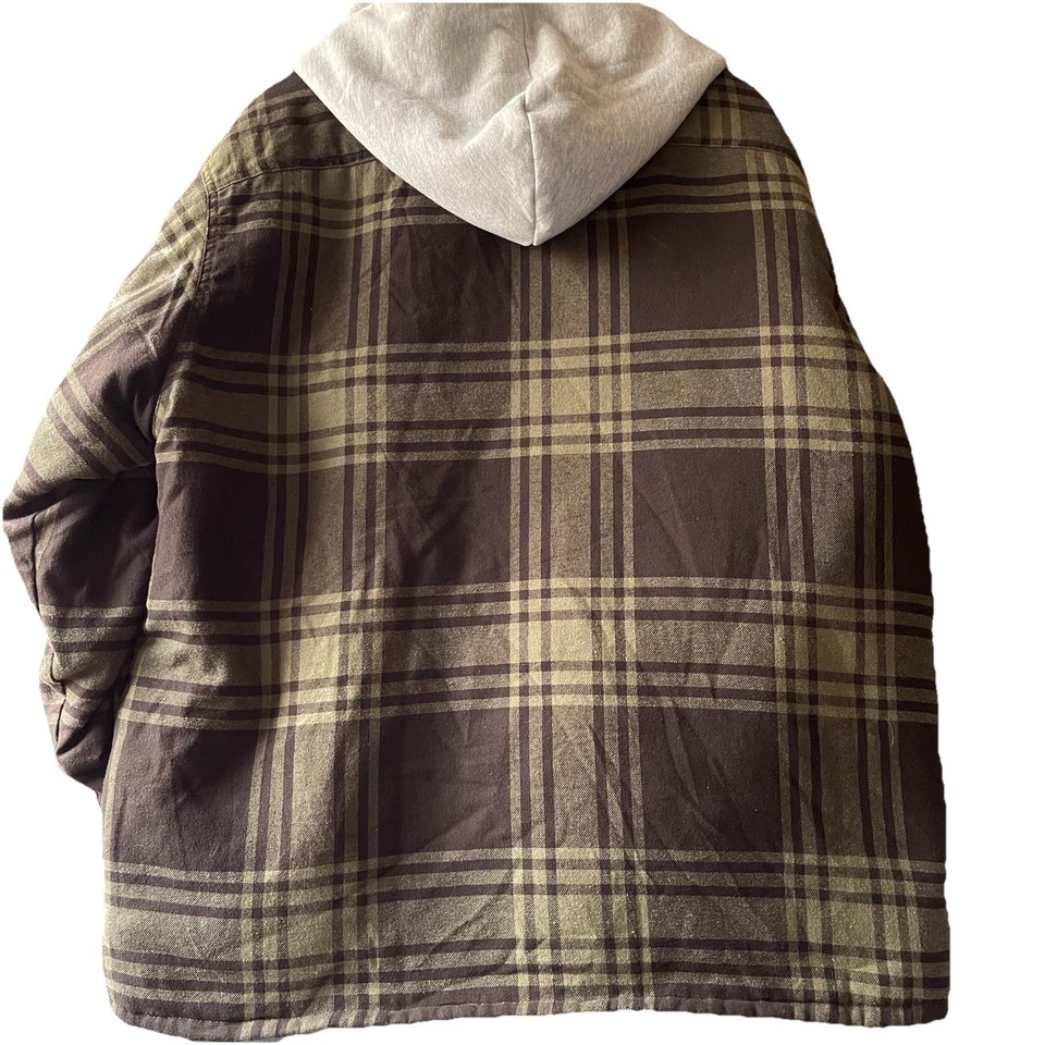 Wrangler Quilt Lined Hooded Plaid Flannel Shacket Jacket Button Front ...