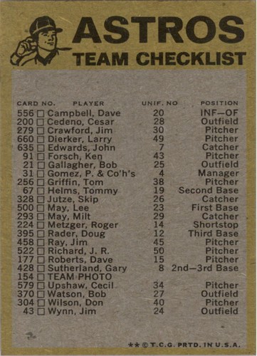 1974 Topps Team Checklists #10 Houston Astros - EX | eBay