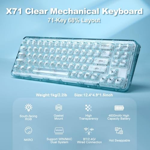 X71 Wireless Hot Swappable Transparent Mechanical Keyboard with Clear ...