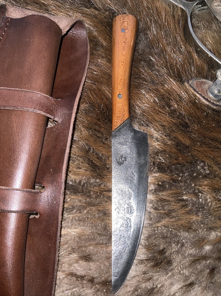 Hand forged knife with Custom Leather Sheath, Frontier Style, Fixed ...
