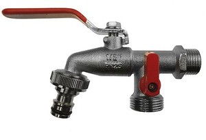 1/2"-3/4" BSP DOUBLE OUTLET LEVER GARDEN OUTDOOR TAP 2-WAY BRASS NICKLE ...