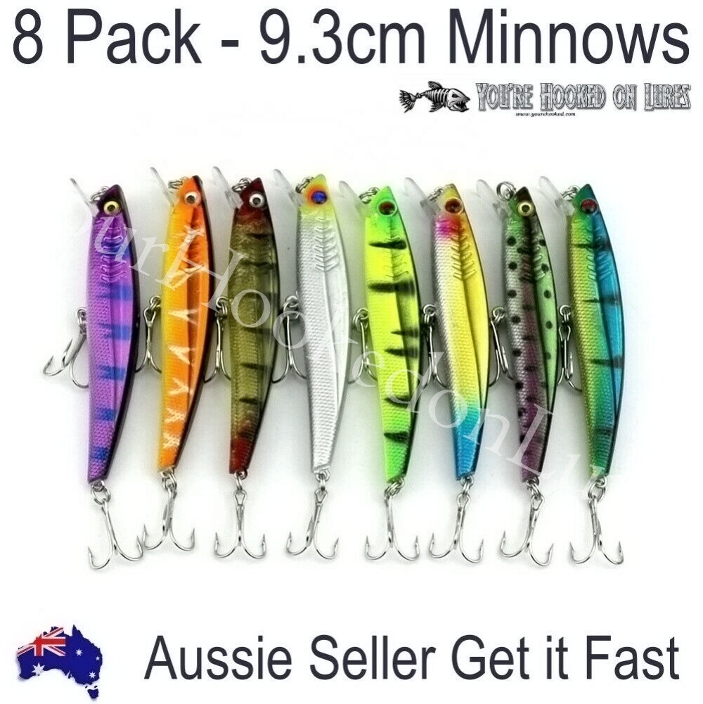 8 Fishing Lures Salmon Flathead Mackerel Trevally Bream Diving Minnow ...