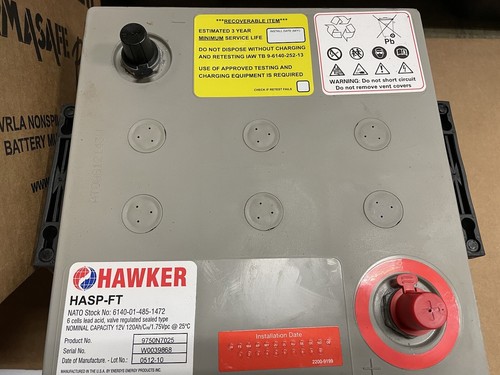 Hawker ARMASAFE PLUS HASP-FT 6TAGM Military BATTERY 12V HMMWV Man. Date ...