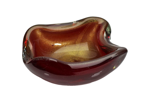 Murano Schale att. Seguso dunkelrot mit feiner Goldfolie, amorphe Form ...