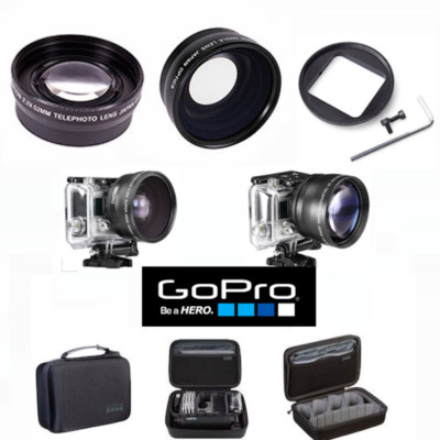 GOPRO HERO5 BLACK WIDE ANGLE LENS+TELEPHOTO ZOOM LENS + GOPRO CASE ...