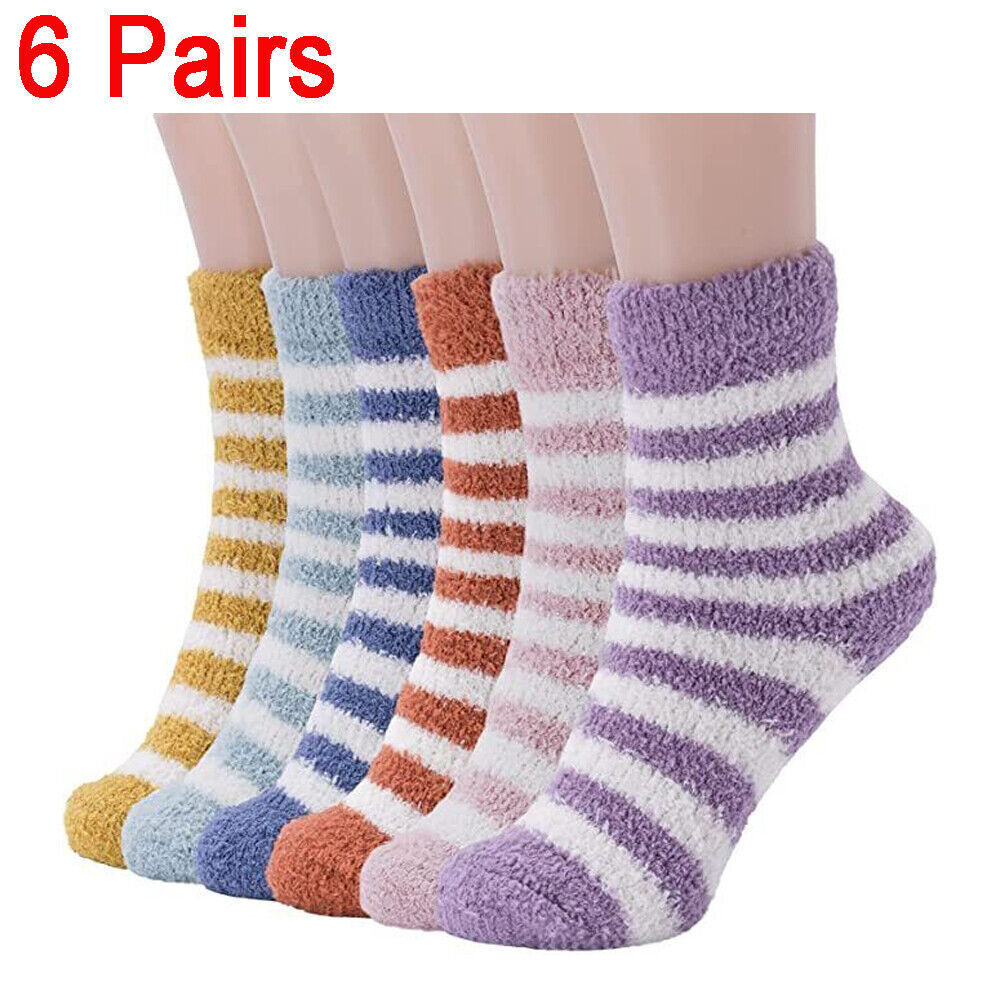 6Pairs Women Ladies Soft Fluffy Bed Socks Winter Warm Lounge Slipper ...