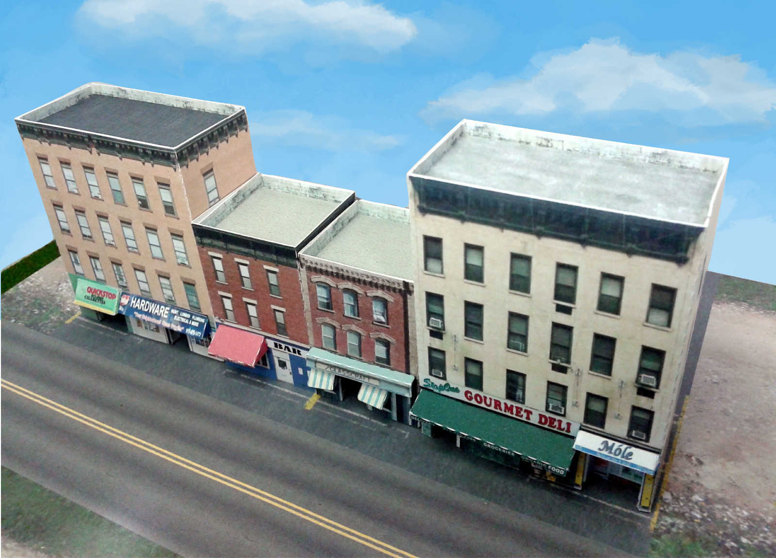 Z Scale Buildings - Downtown apartments & shops Cardstock kit set CZ015 ...