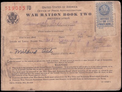 1942 United States War Ration Book 319033 with ration stamps | eBay