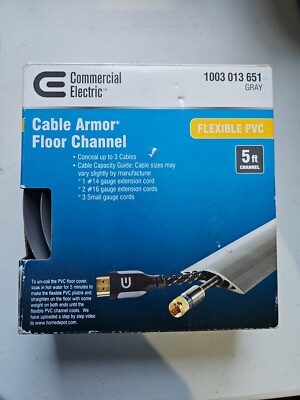 Commercial Electric 5 Foot Cable Armor Floor Channel Flexible PVC Gray ...