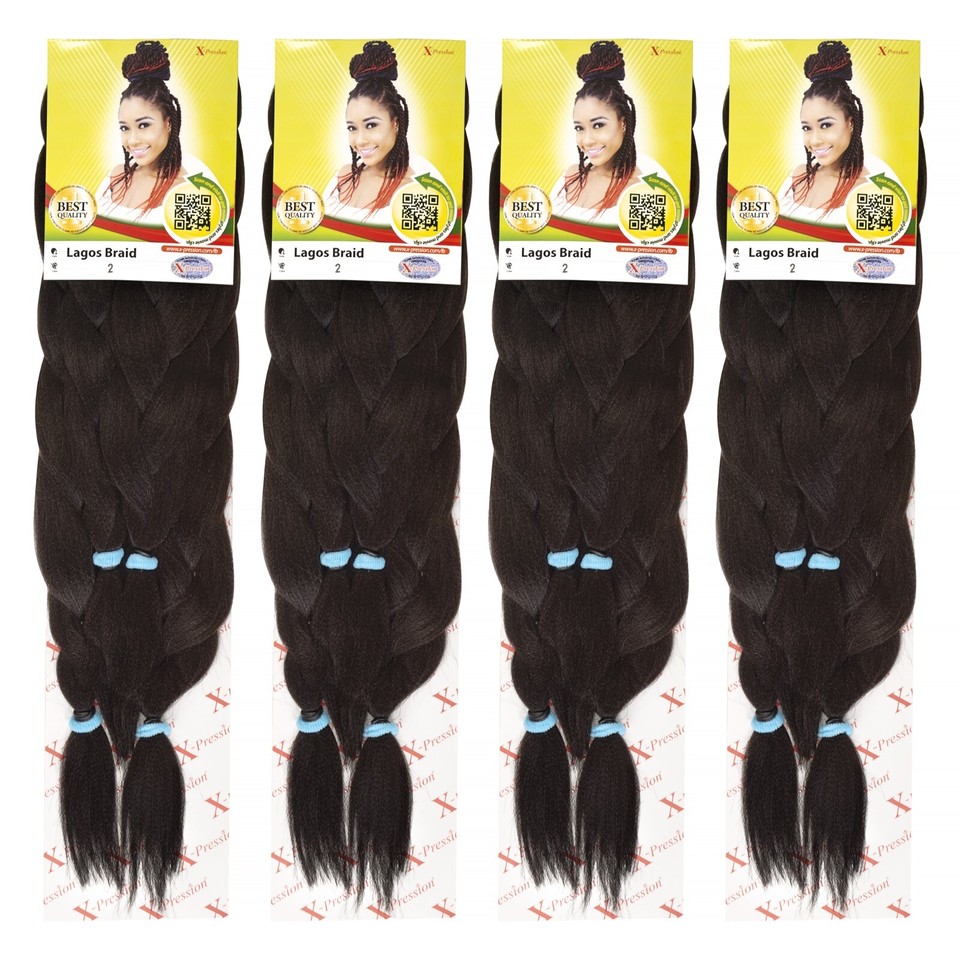 4 PACK OF 42" 46"XPRESSION HAIR PRE STRETCHED LAGOS BRAID ,SAME DAY ...