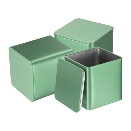 3pcs Square Tin Can, 90mm Metal Empty Storage Container with Lid, Green ...