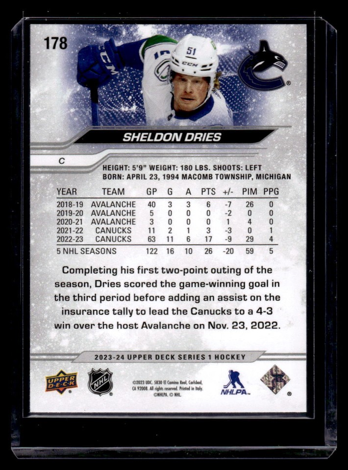 Sheldon Dries 2023-24 Upper Deck Deluxe /250 #178 Vancouver Canucks | eBay