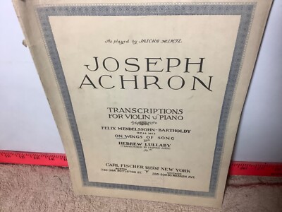 Joseph Achron ON WINGS OF SONG Hebrew Lullaby Sheet Mus 1919 FELIX ...